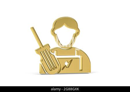 Golden 3d electrician icon isolated on white background - 3d render ...
