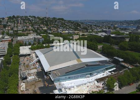 An aerial view of the Climate Pledge Arena renovation, Wednesday, July ...