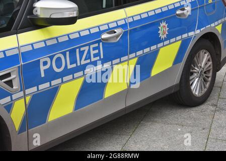 Cologne, Germany. 16th July, 2021. The word POLIZEI is written on a ...