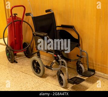 Fire extinguisher at hospital corridor as a safety measure or emergency ...