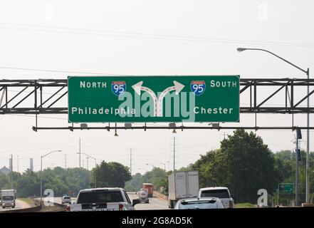 Interstate highway 476, also known as the Blue Route, exit 16 sign for ...