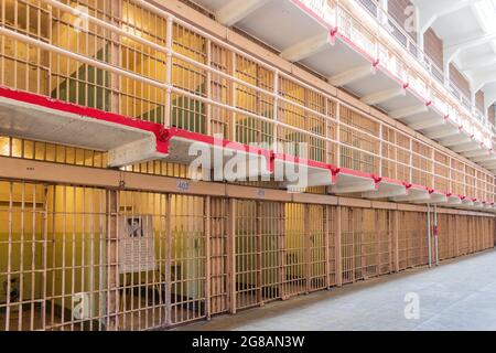 Interior view of the cell house of Alcatraz island at California Stock ...