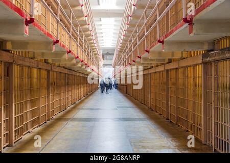 Interior view of the cell house of Alcatraz island at California Stock ...