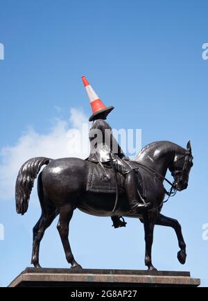 Equestrian statue of the Duke of Wellington, with Traffic Cones on Head ...