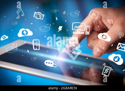 Close-up of a touchscreen with hand drawn icons Stock Photo - Alamy