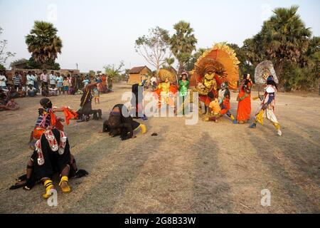 Chou dancers performing chou, a traditional folk dance of India, where ...