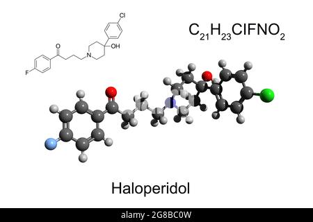 3D image of Haloperidol skeletal formula - molecular chemical structure ...