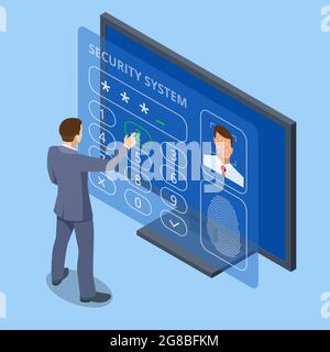 Isometric Finger print scan for enter security system, Biometric access control. Digital touch ...