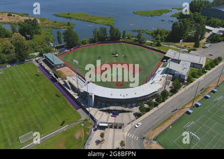 aerial view of Husky Stadium with University of Washington in the ...
