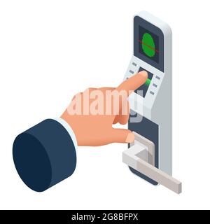 Isometric Finger print scan for enter security system, Biometric access control. Digital touch ...