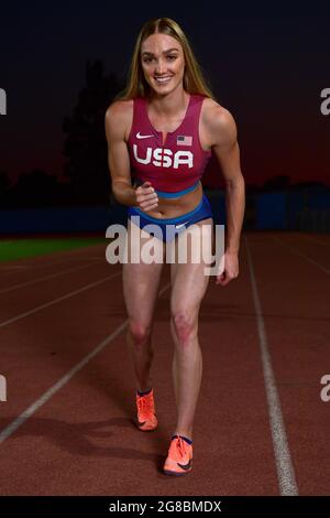Shae Anderson poses with United States flag during a portrait session ...