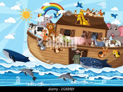 Noah's Ark with animals in the ocean scene illustration Stock Vector Image & Art - Alamy