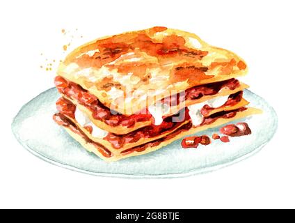 Lasagna. Watercolor hand drawn illustration isolated on white ...