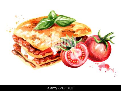 Lasagna. Watercolor hand drawn illustration isolated on white ...