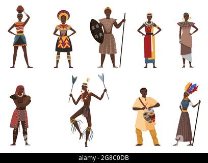African tribe people, native village ethnicity vector illustration set ...