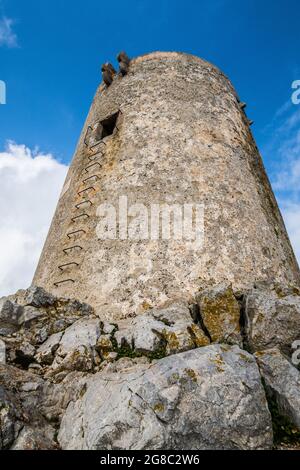 A beautiful view of the Albercutx Watchtower, Fortress in Spain Stock ...
