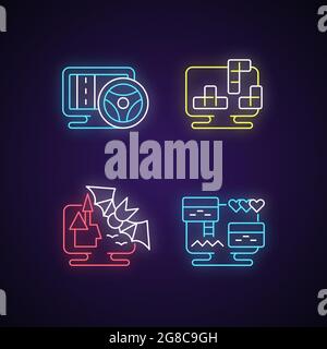 Life simulator games types linear icons set for dark and light mode ...