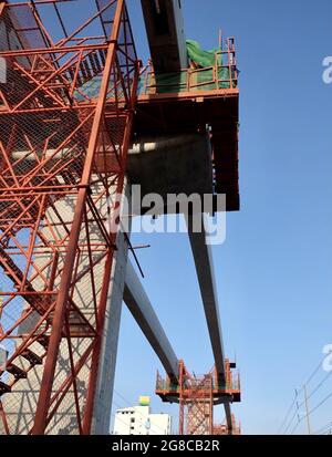 Monorail Construction Site on Suburban Road at Samutprakan Thailand ...
