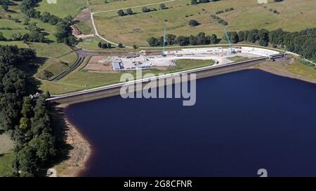 aerial view of Swinsty Reservoir, near Harrogate, a tourist attraction ...