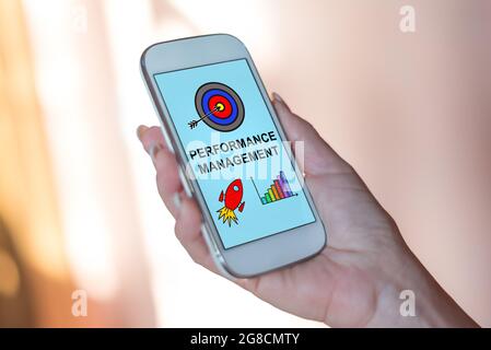 Smartphone screen displaying a performance management concept Stock ...