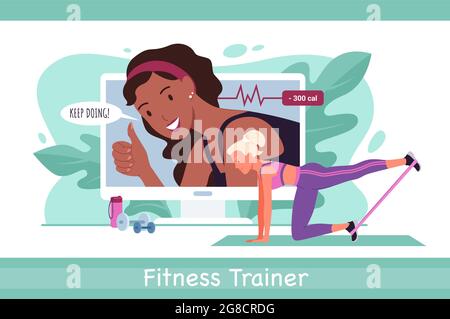 Cartoon woman bodyweight exercise illustration set. Fitness workout for ...