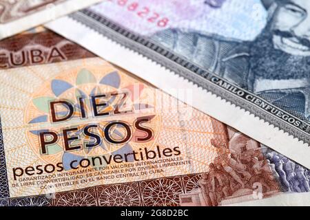 Cuban convertible peso CUC money bills from Bank of Cuba with assorted ...