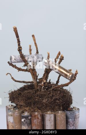 A dead plant with an earthen clod. Waste recycling and environmental ...