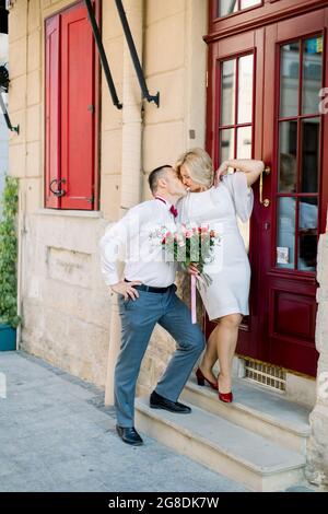 25th wedding anniversary. Happy mature loving couple, handsome man with ...