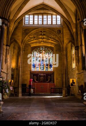 England, Dorset, Sherbourne, Sherbourne Abbey, Stained Glass Window ...