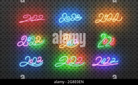 2022 neon numbers set. Bright lettering for New Year 2022 Stock Vector ...