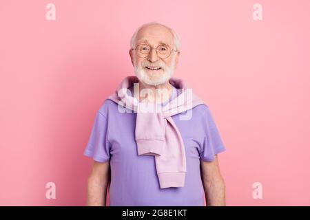 Photo portrait of cute grandpa grey hair look empty space advert wear ...