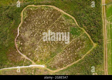 Aerial view of the Hill 'O Many Stanes archaeological site situated on ...