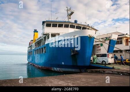 Lady samoa ferry between Upolo and SavaiÂ´i, Samoa, South Pacific Stock ...