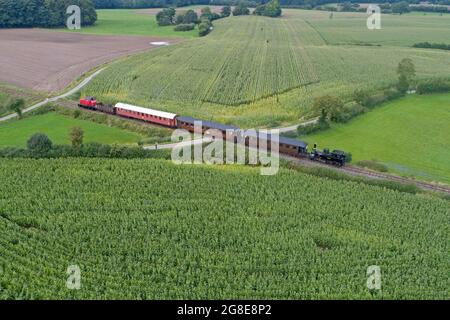 Aerial view, Angelner steam railway near Scheggerott, Angeln, Schlei ...
