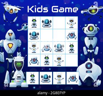 Kids board game with robots and androids, vector step boardgame with ...