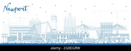 Outline Newport Wales City Skyline with Blue Buildings and Copy Space ...