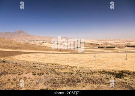 Landscape of highland with mountains and fields, suburb of Hamedan ...