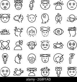 Dizzy line icons set. Vertigo and dizziness symbols collection with ...