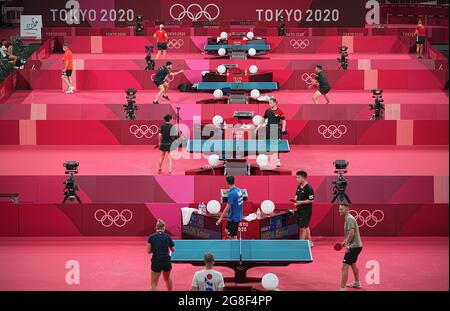 20 July 2021, Japan, Tokio: Table tennis: Olympics, training at Tokyo ...