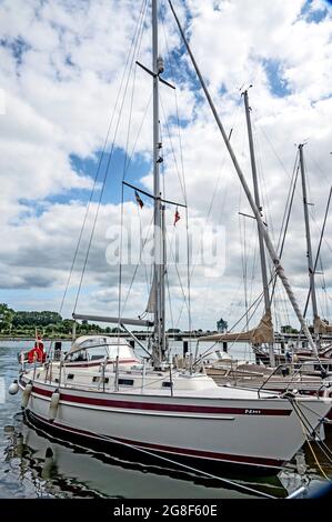 Sailingboats in the harbour of Kappeln; Segelboote im Hafen von Kappeln ...