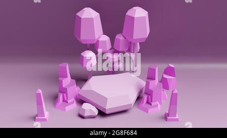 3D rendering of abstract figures like trees and benches Stock Photo - Alamy