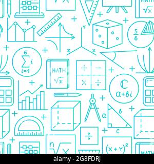 Seamless pattern with mathematics symbols in line style. Math science ...