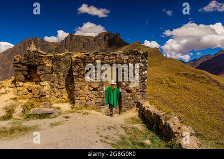 Woman exploring Inti Punku (Sun Gate), Cusco, Peru, South America Stock ...