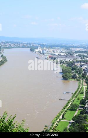 Rhine at small town Andernach during the flood 2021 Stock Photo - Alamy