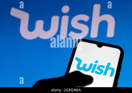 Brazil. 20th July, 2021. In this photo illustration the Wish logo seen ...