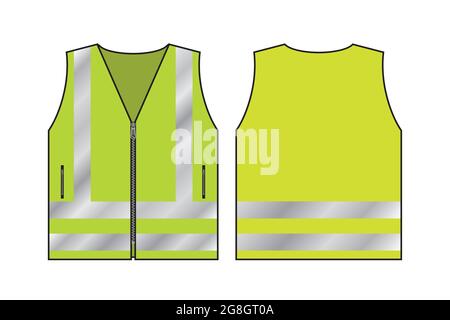 Safety vest front and back view, yellow sleeveless jacket with ...