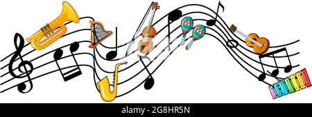 Musical melody symbols with many doodle kids cartoon character ...