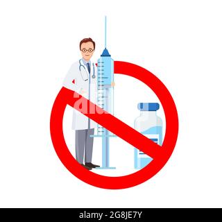 Syringe and vaccine bottle in red forbidden sign Stock Vector Image ...