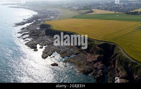 The Arbroath Cliffs under which is a network of caves along the Angus ...