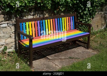 rainbow painted bench Stock Photo - Alamy